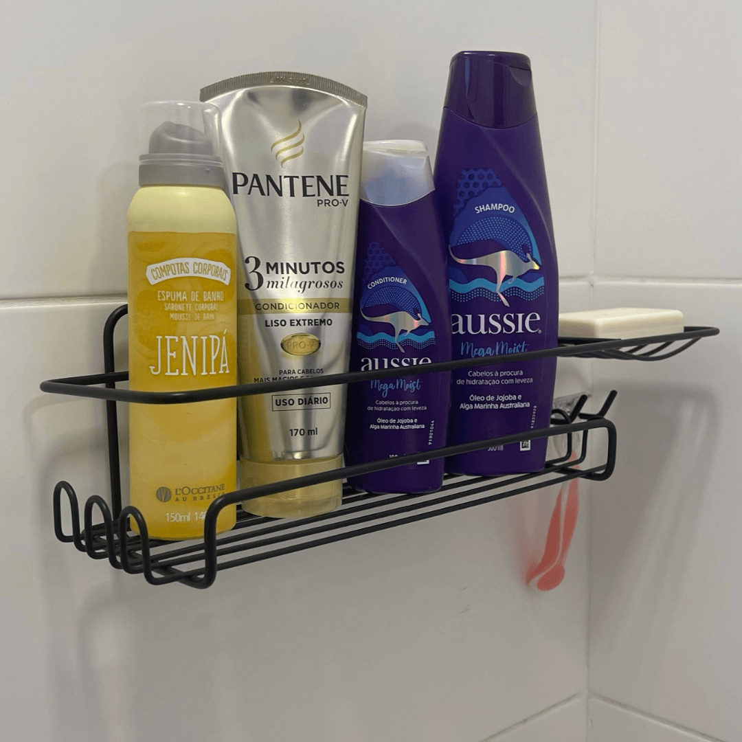 Porta Shampoo Com Saboneteira Dupla Face 3M Preto – Ela Decora